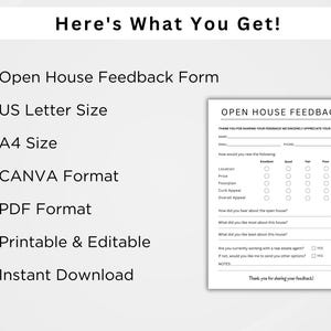 EDITABLE Open House Feedback Form. Printable Real Estate Agent Open ...