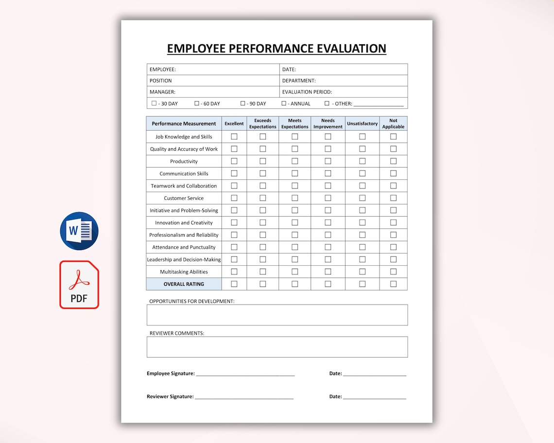 Employee Performance Evaluation Editable. Employee Assessment. Employee ...