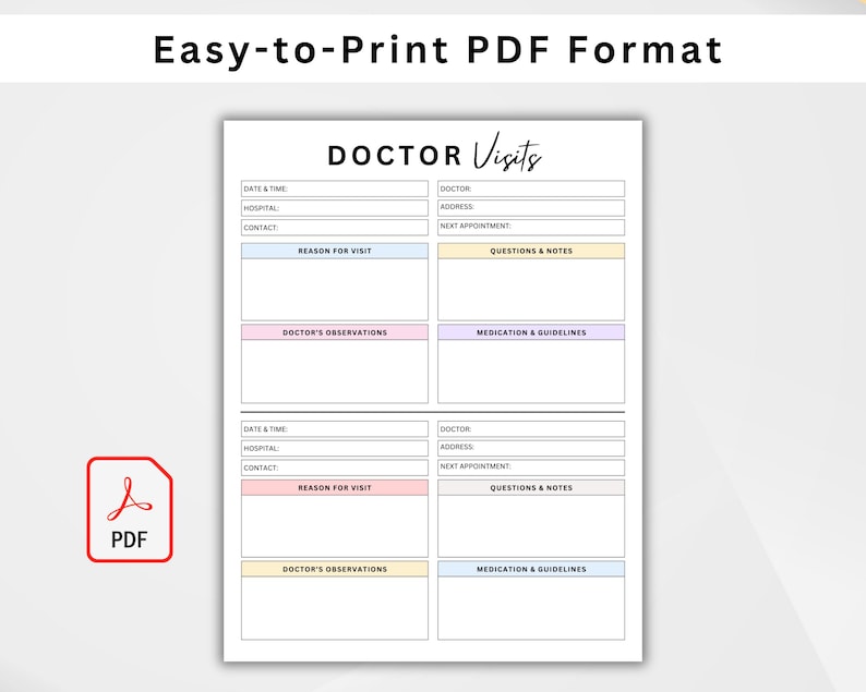 Doctor Visit Printable. Doctor Visit Notes. Health Planner Insert ...