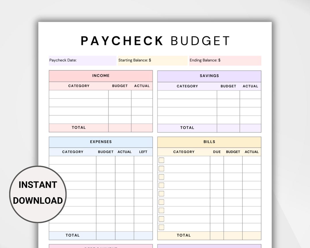 Paycheck Budget Planner Printable. Budget by Paycheck Worksheet ...