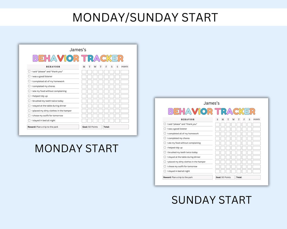 Behavior Tracker for Kids Printable. Good Behavior Chart. Behavior ...