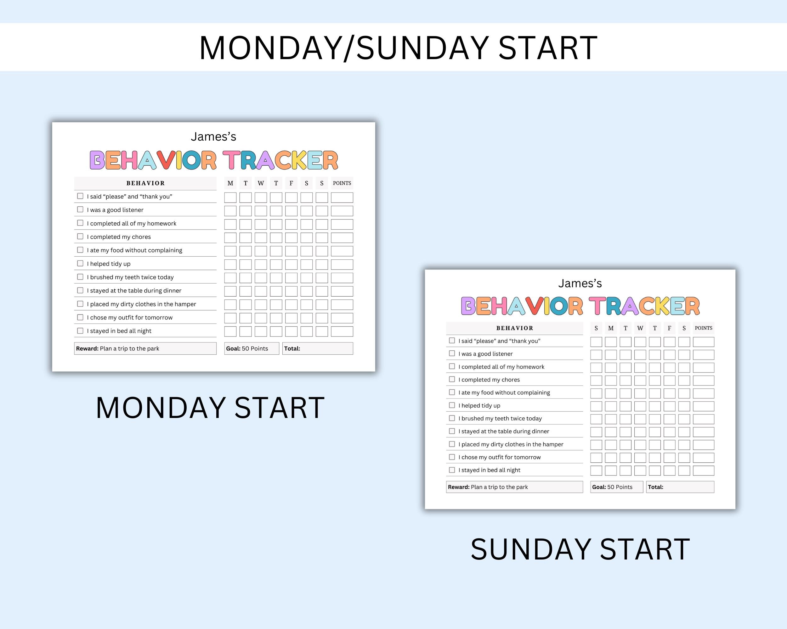 Behavior Tracker for Kids Printable. Good Behavior Chart. Behavior ...