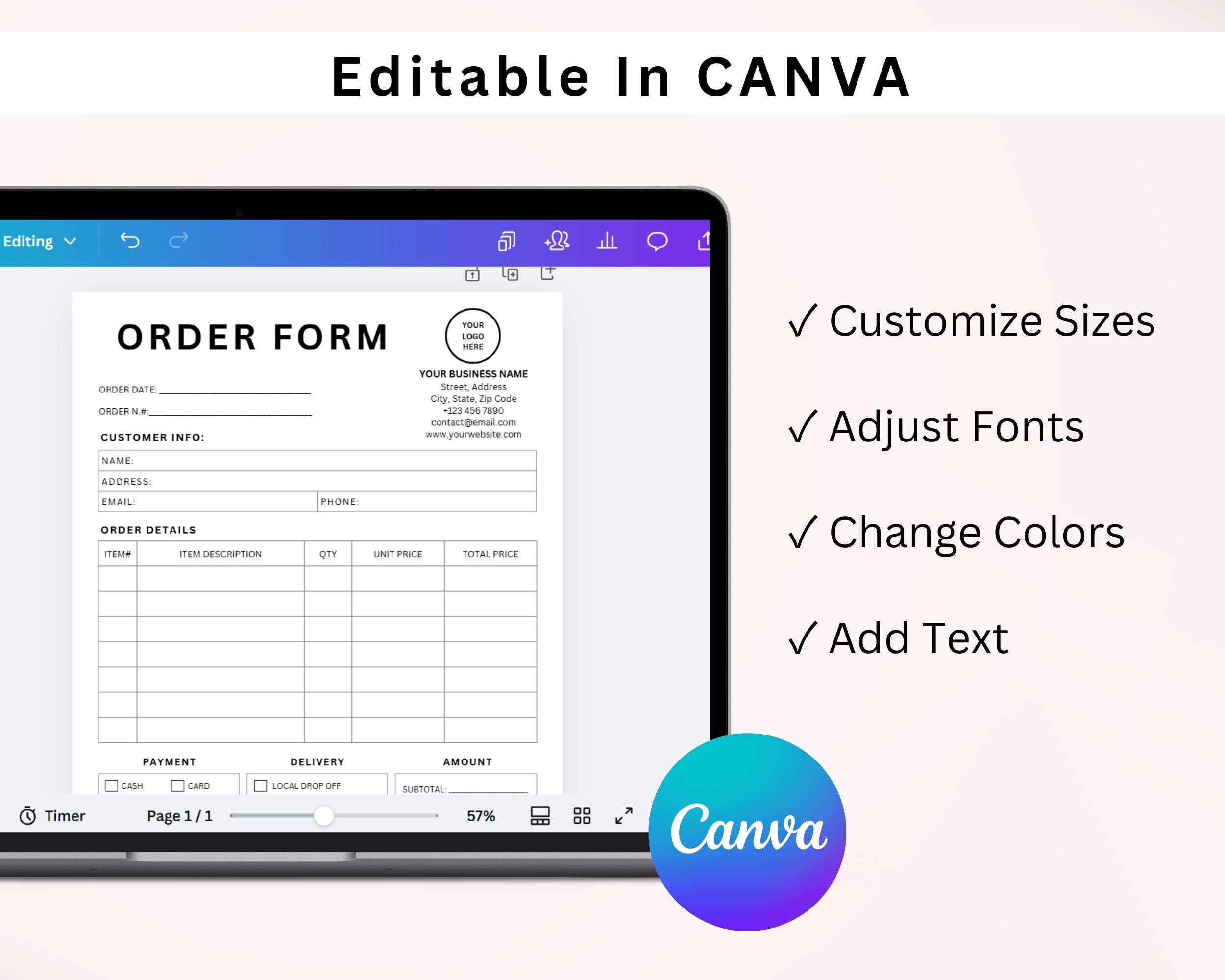 Order Form Editable, Crafters Order Form Template, Craft Business Forms ...