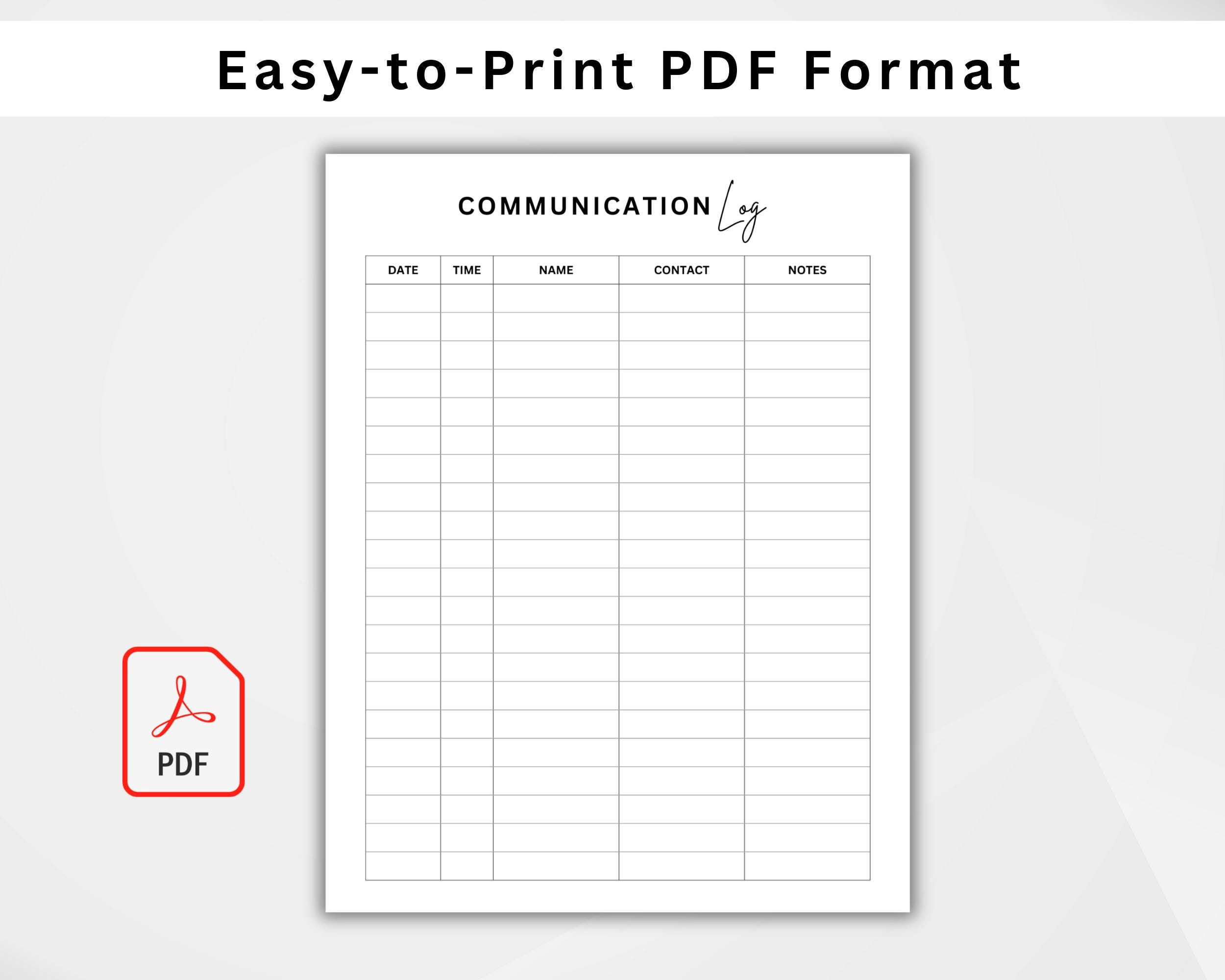 Communication Log Printable. Teacher Communication Log. Call Log PDF ...