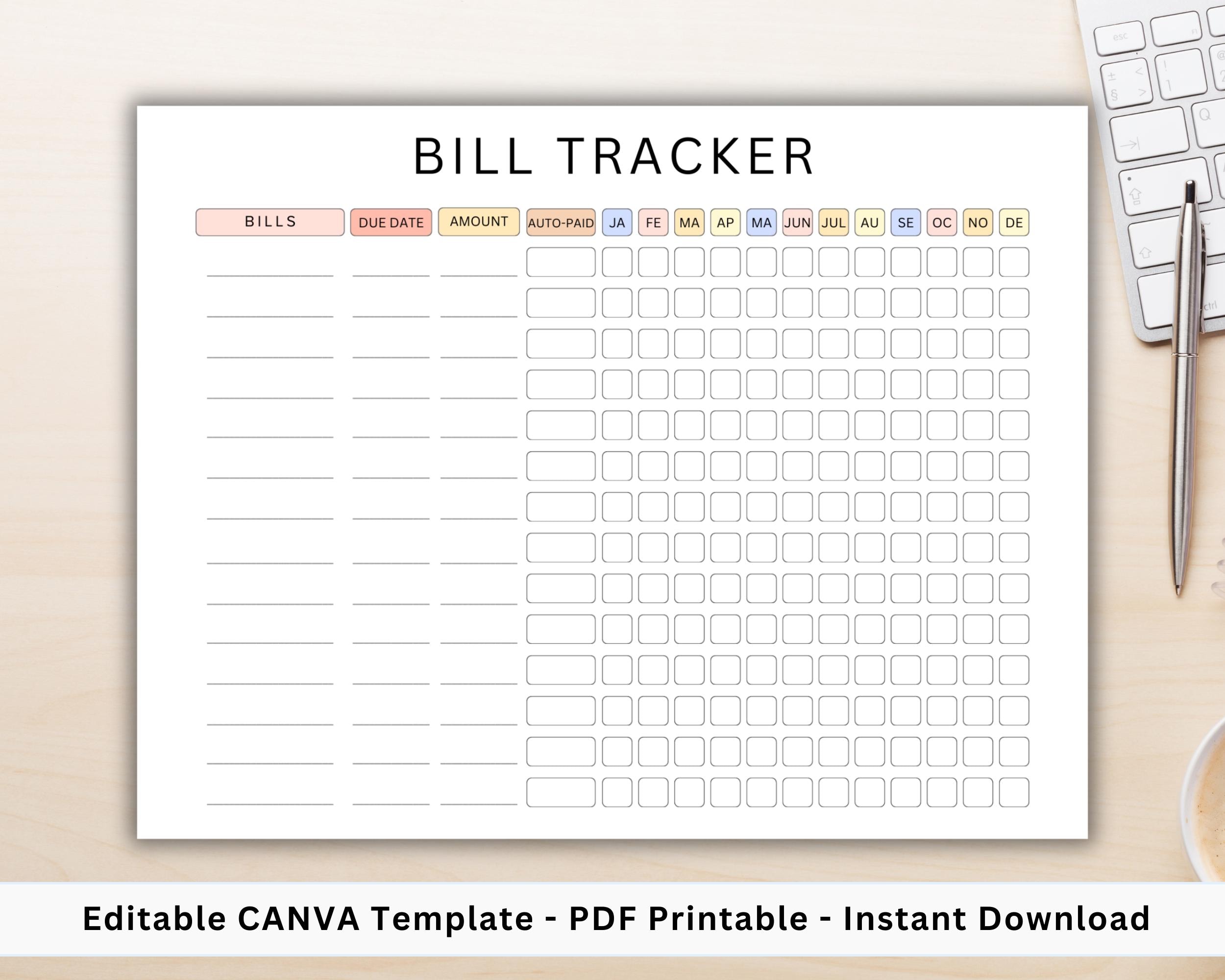Monthly Bill Log. Editable Bill Planner. Bill Pay Organizer. Bill ...