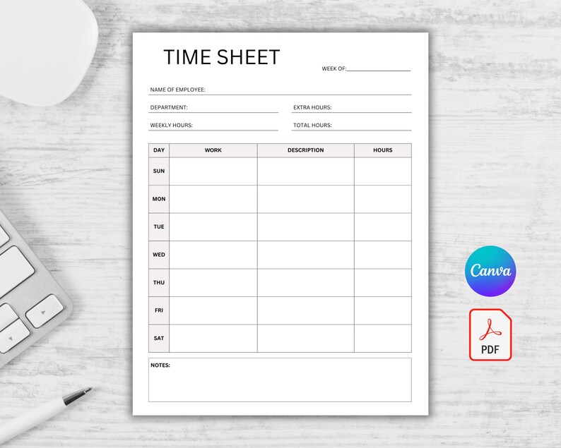 Weekly Employee Time Sheet Log Printable Word for Small Business ...
