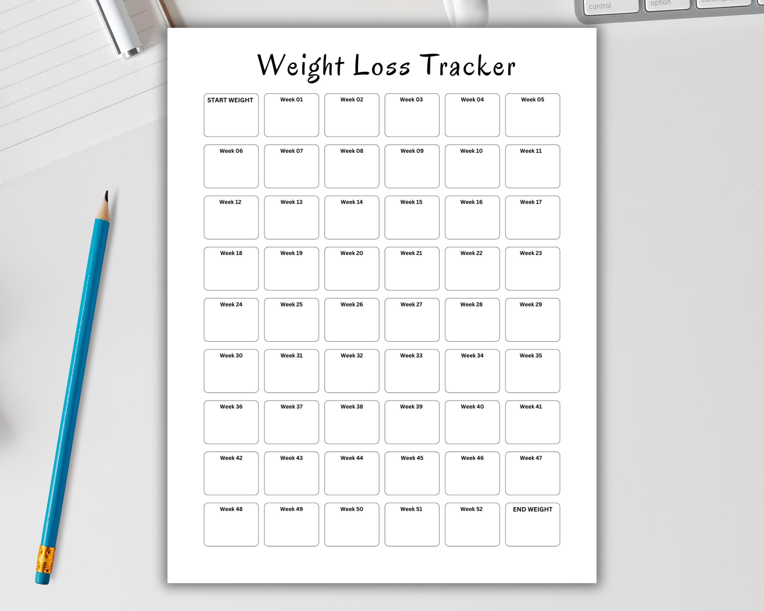 52 Week Weight Loss Tracker Printable | Fitness Progress Journal ...
