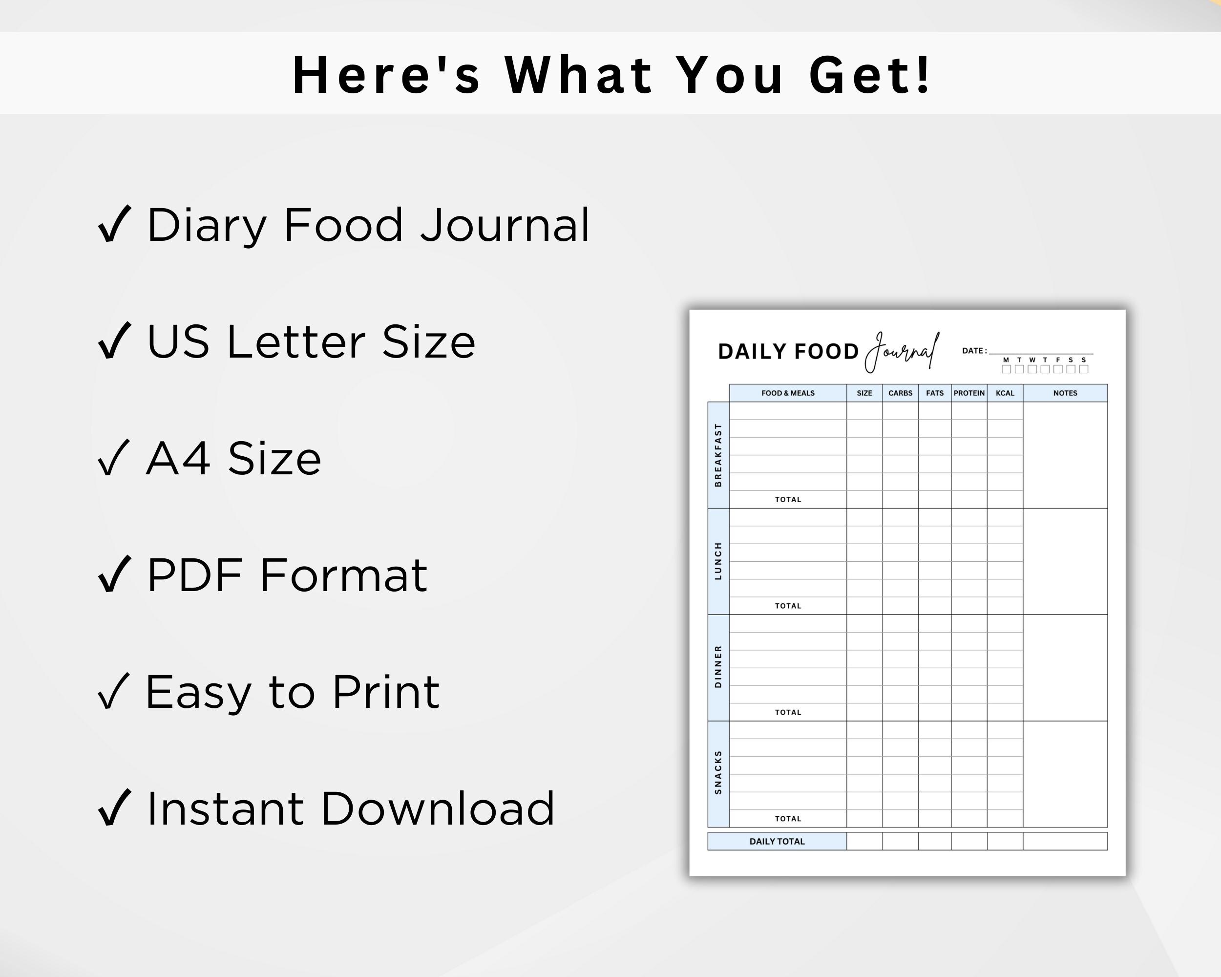 Daily Food Journal. Calorie Tracker. Daily Calorie Counting. Food Diary ...