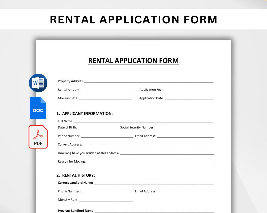 Editable Rental Property Application Form. Landlord Rental Application ...