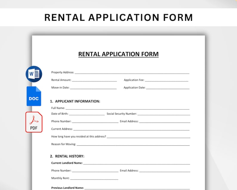 Editable Rental Property Application Form. Landlord Rental Application ...