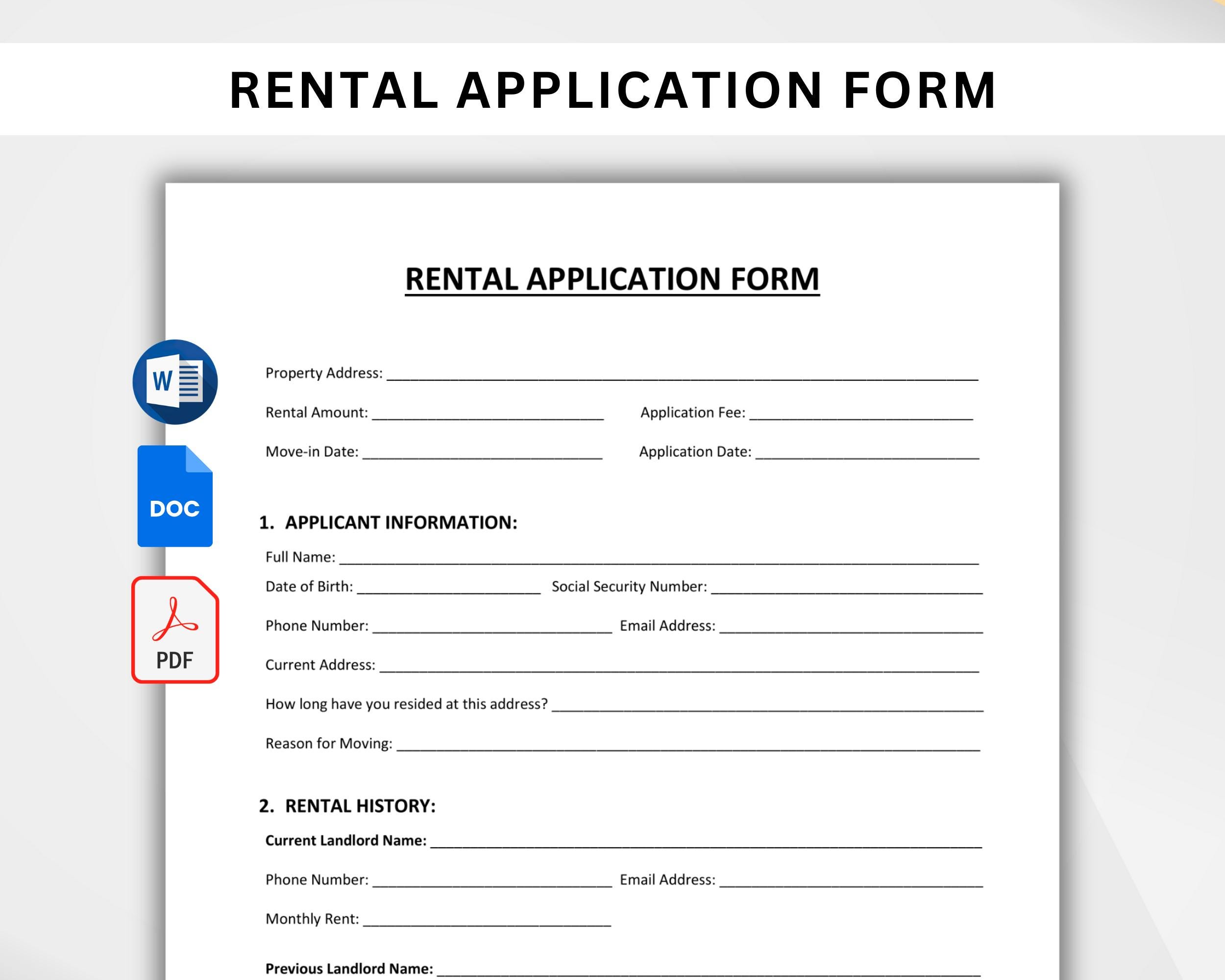 Editable Rental Property Application Form. Landlord Rental Application ...