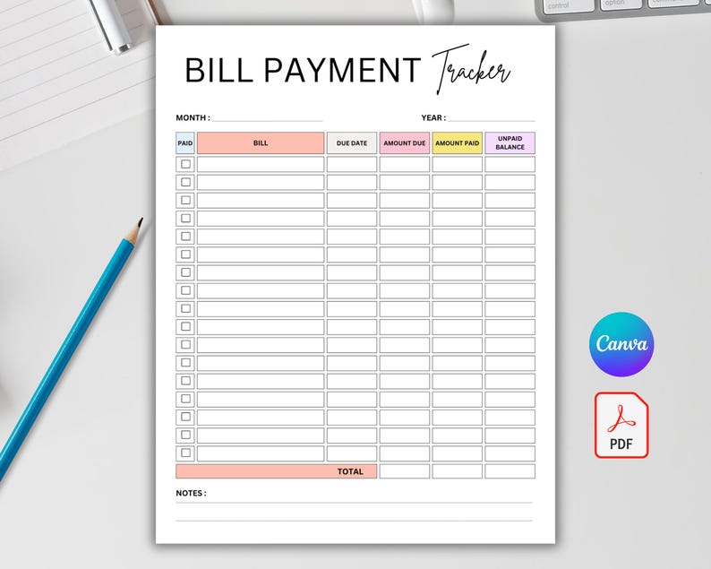 Bill Pay Organizer. Bill Payment Log. Monthly Bill Payment Checklist ...