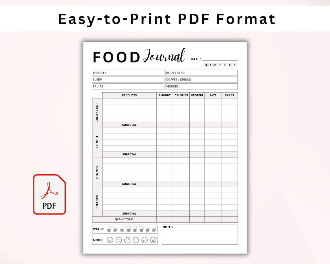 Daily Food Diary. Food Journal. Daily Calorie Tracker. Calorie Counting ...