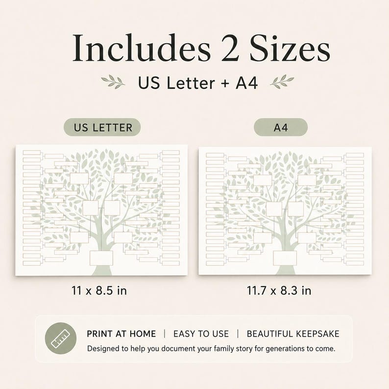 6 Generation Family Tree Template, Printable Pedigree and Genealogy ...