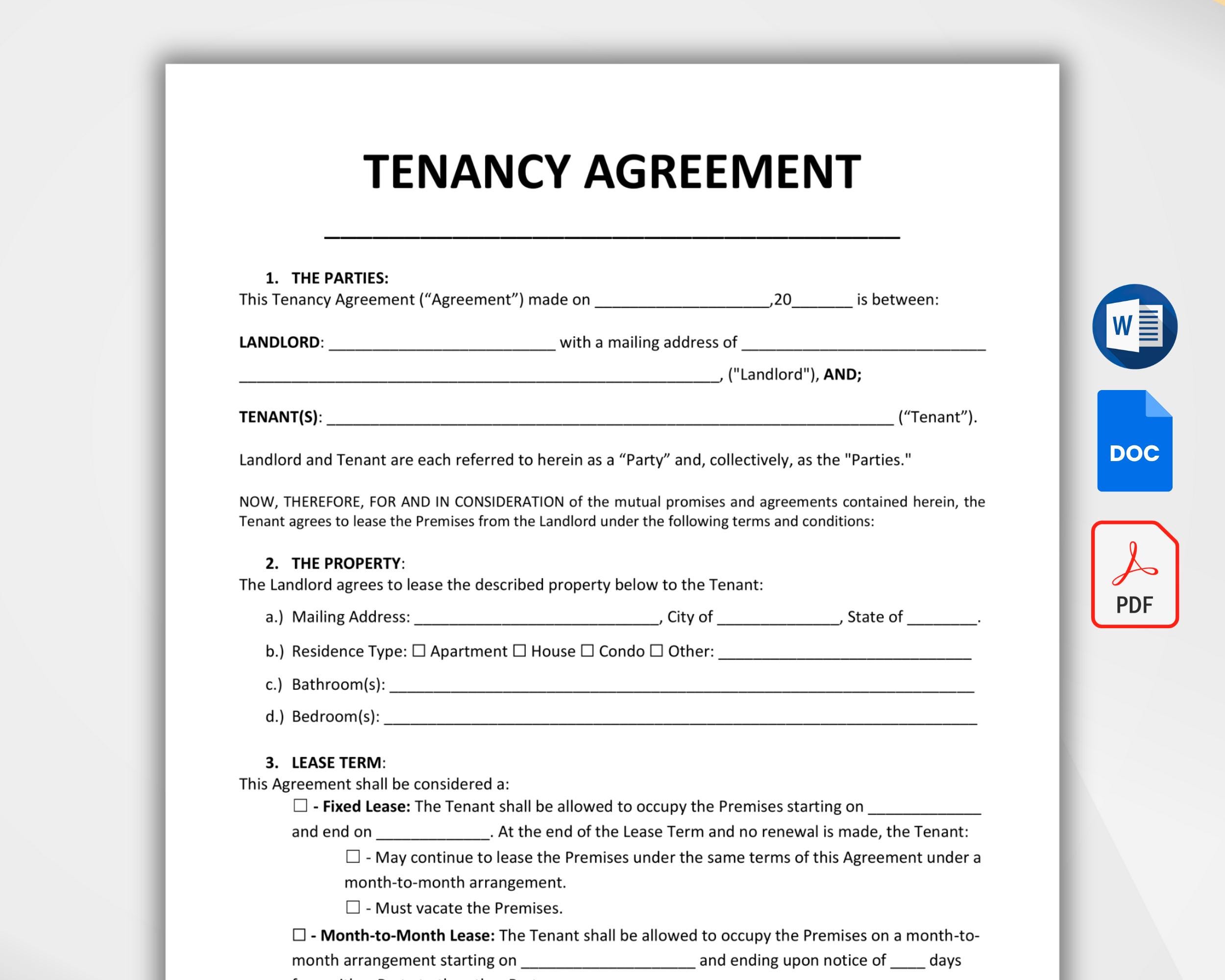 Simple Tenancy Agreement Template. Rental Agreement Printable. Tenancy Agreement Form. Tenancy ...