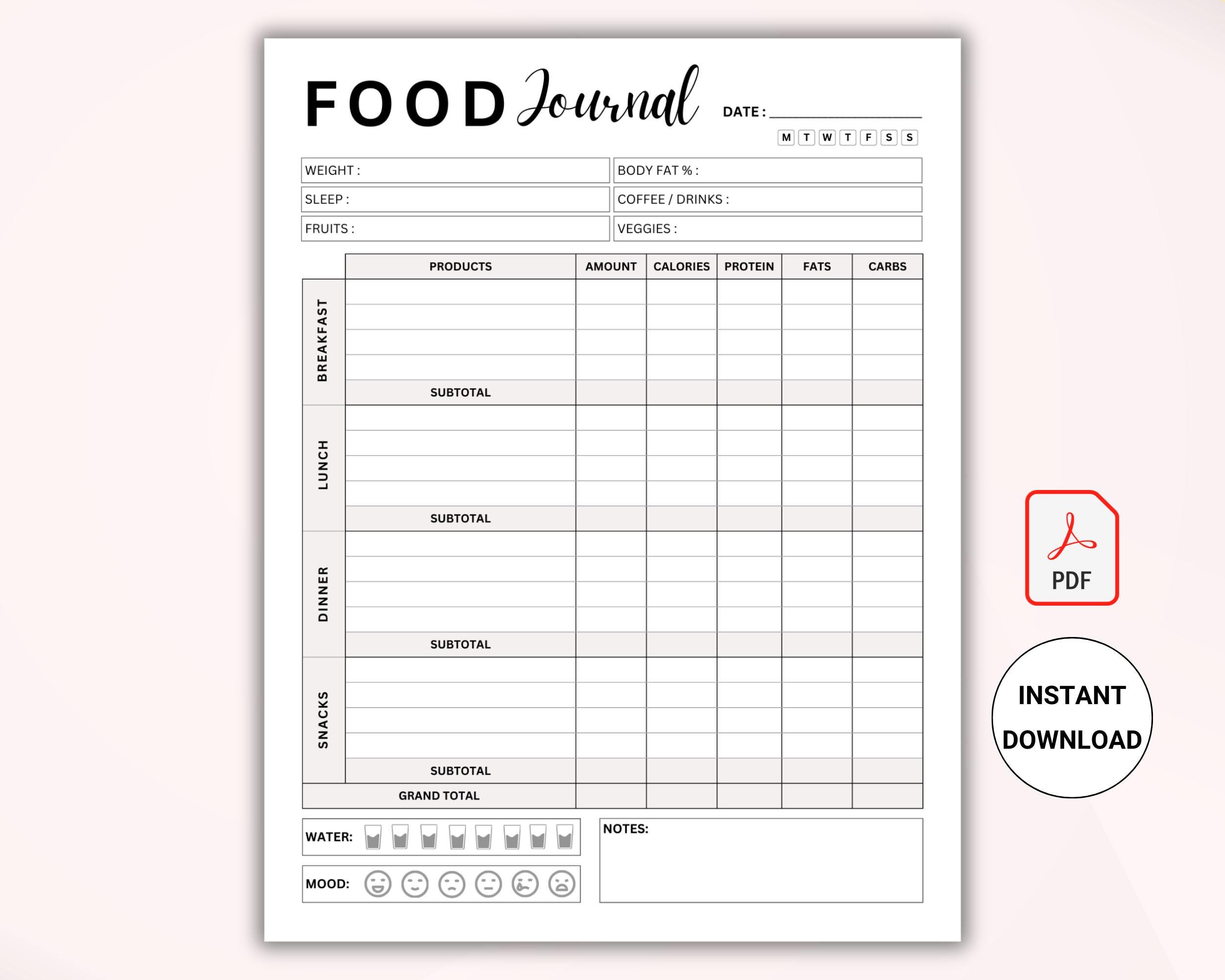 Daily Food Diary. Food Journal. Daily Calorie Tracker. Calorie Counting ...