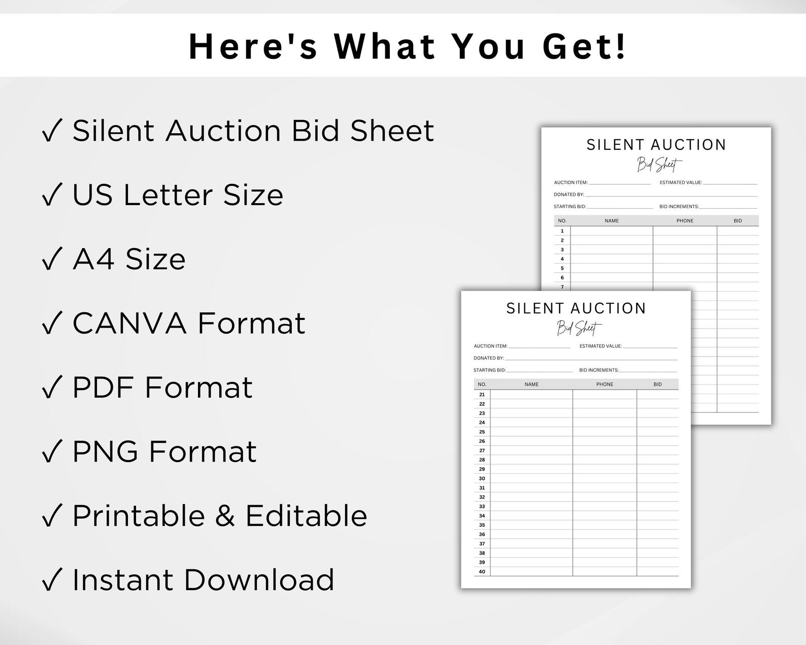 Silent Auction Template. Printable Silent Auction Bid Sheet. Silent ...
