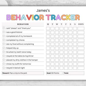 Behavior Tracker for Kids Printable. Good Behavior Chart. Behavior ...