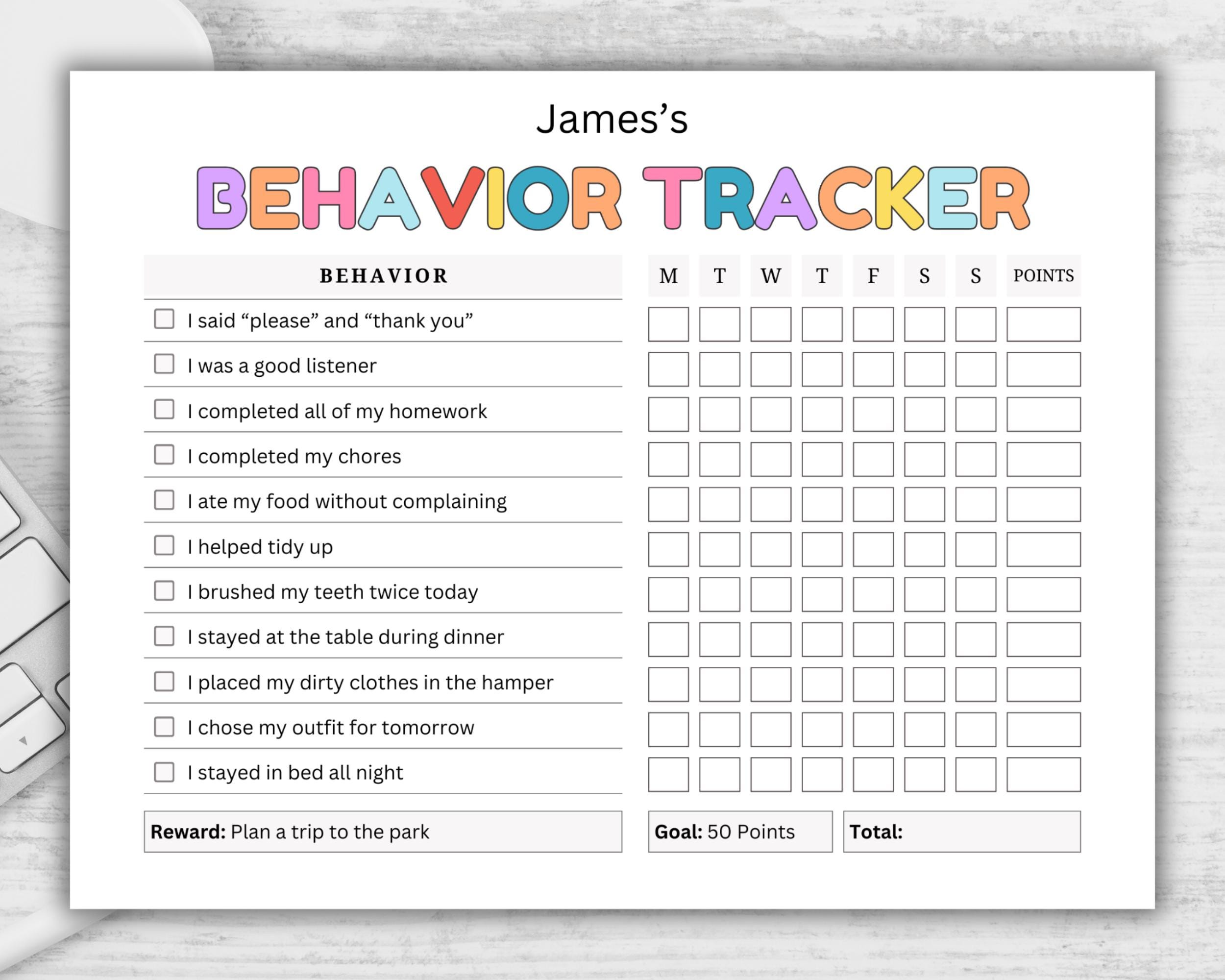 Behavior Tracker for Kids Printable. Good Behavior Chart. Behavior ...
