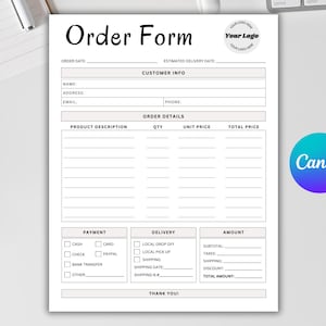 Editable Order Form. Small Business Order Forms. Crafters Order Form ...
