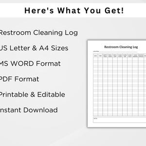 EDITABLE Restroom Cleaning Log for Business. Bathroom Cleaning Log ...