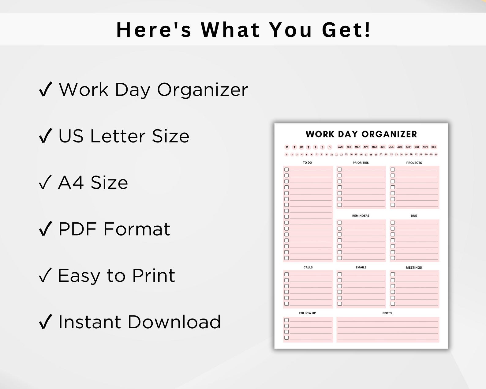 Work Day Schedule Template Printable. Daily Productivity Planner. Work ...