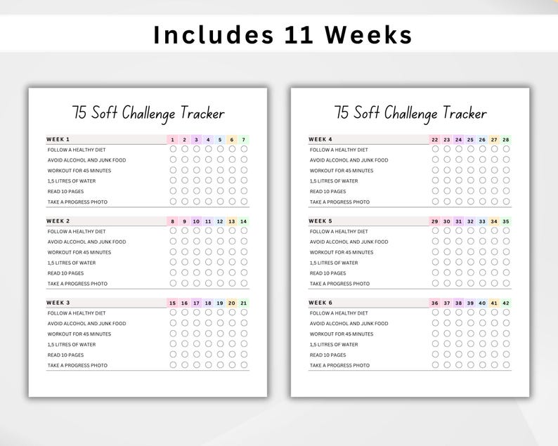 75 Soft Challenge Tracker. Printable 75 Soft Challenge Tracker. 75 Day ...