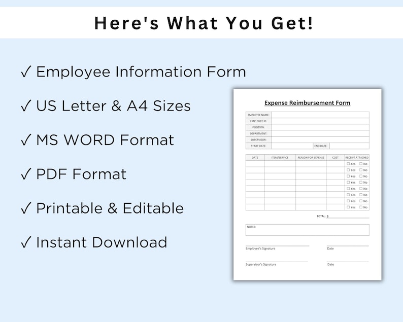 Printable Employee Expense Reporting Template. Employee Reimbursement ...
