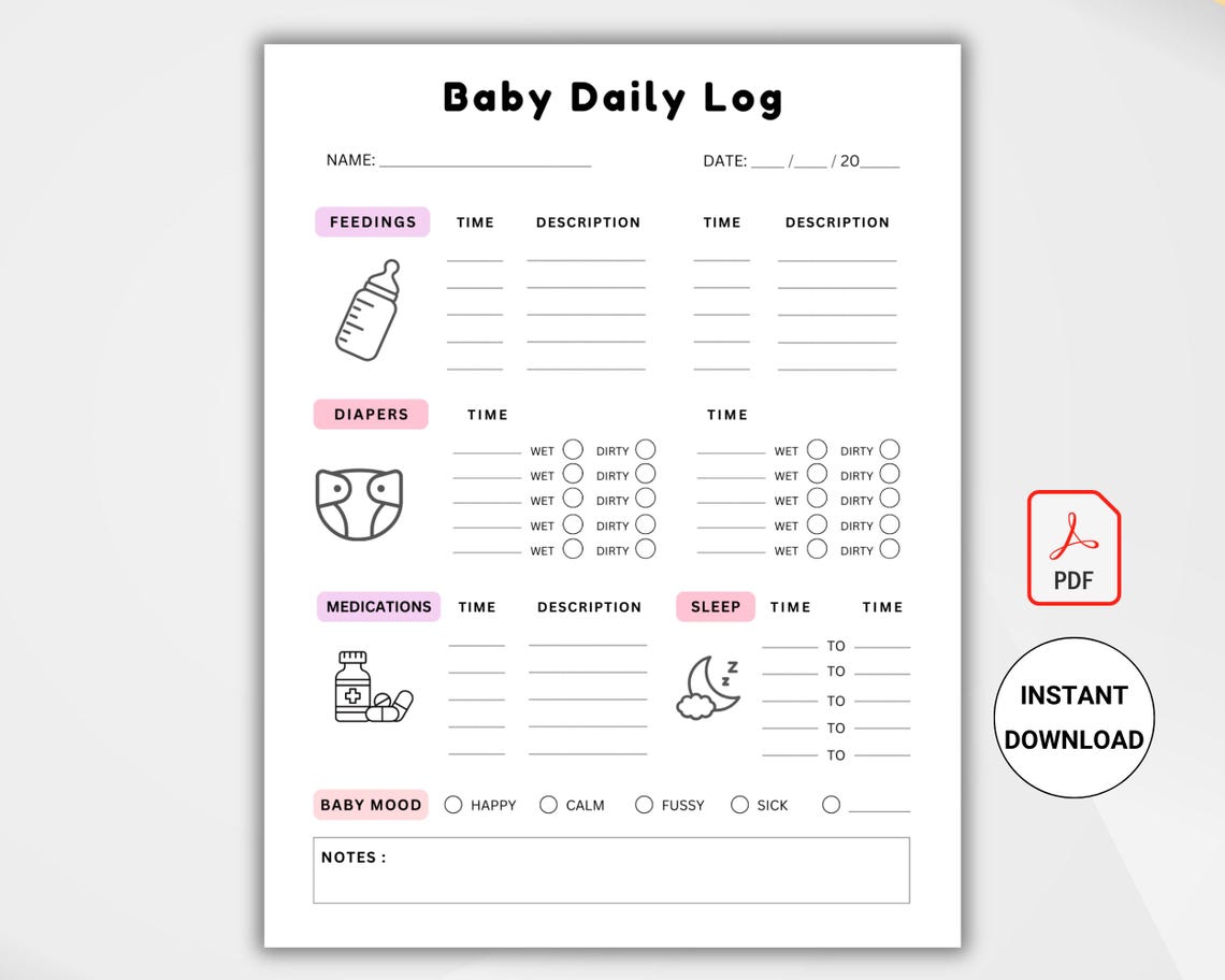 Baby Daily Log Printable | Newborn Tracker | Infant Daily Log | Nanny ...