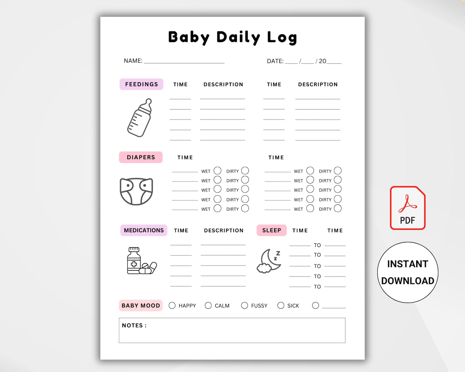 Baby Daily Log Printable | Newborn Tracker | Infant Daily Log | Nanny ...
