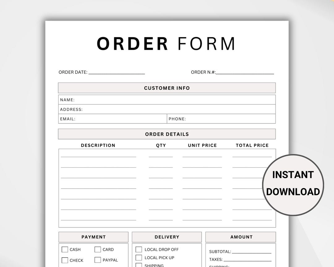 Editable Order Form Template. Printable Small Business Order Form ...