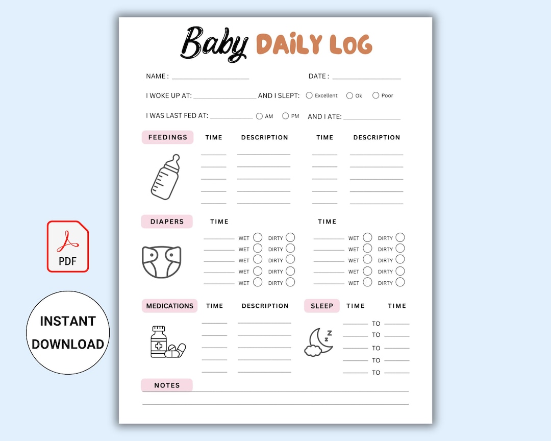 Baby Daily Log Printable: Newborn Tracker, Infant Feeding (PDF) - Etsy