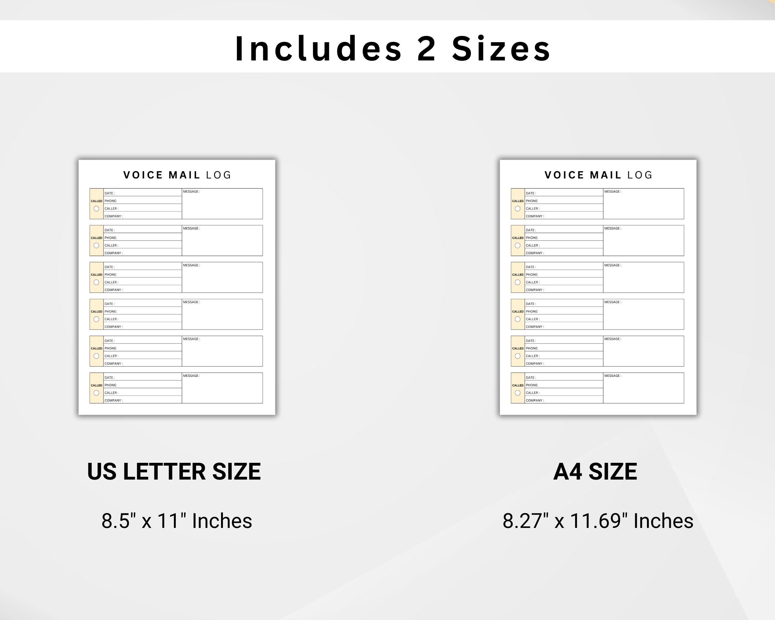 Voice Mail Log Template Printable PDF, Voicemail Tracker, Voice Mail ...