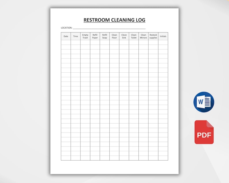 Printable Restroom Cleaning Log. Cleaning Checklist. Business Bathroom ...