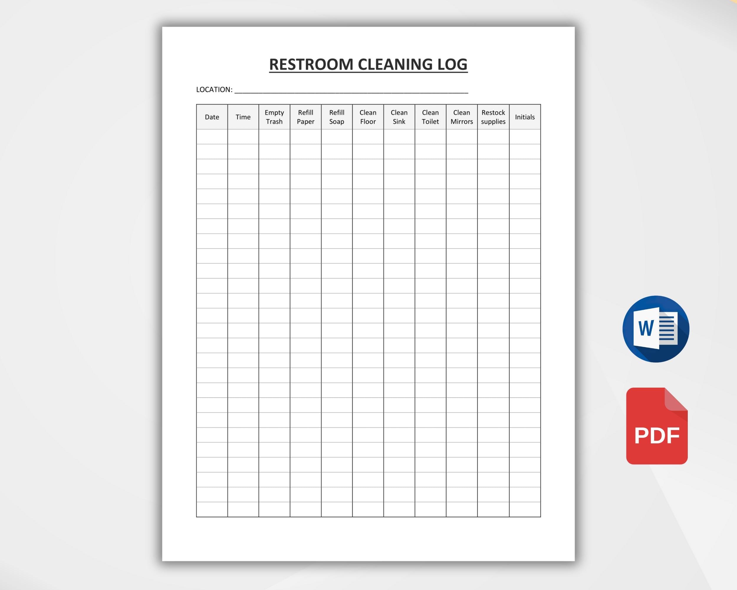 Printable Restroom Cleaning Log. Cleaning Checklist. Business Bathroom ...