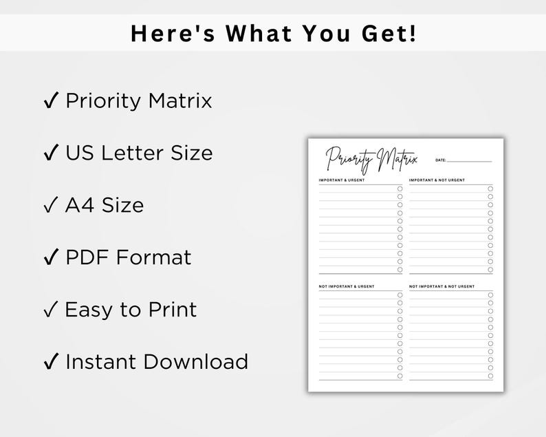 Printable Priority Matrix | Decision Matrix & Productivity Planner ...