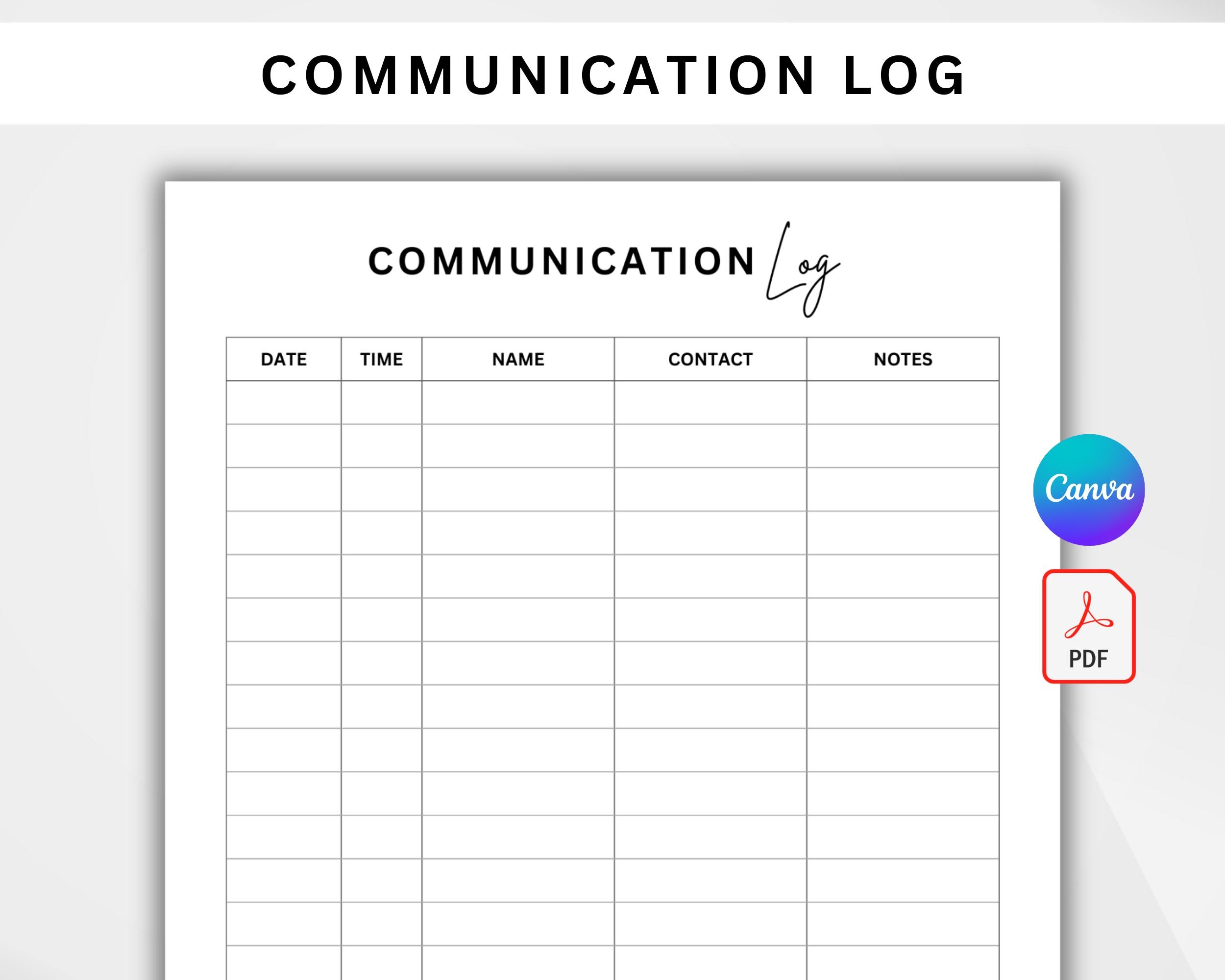Communication Log Printable. Teacher Communication Log. Call Log PDF ...