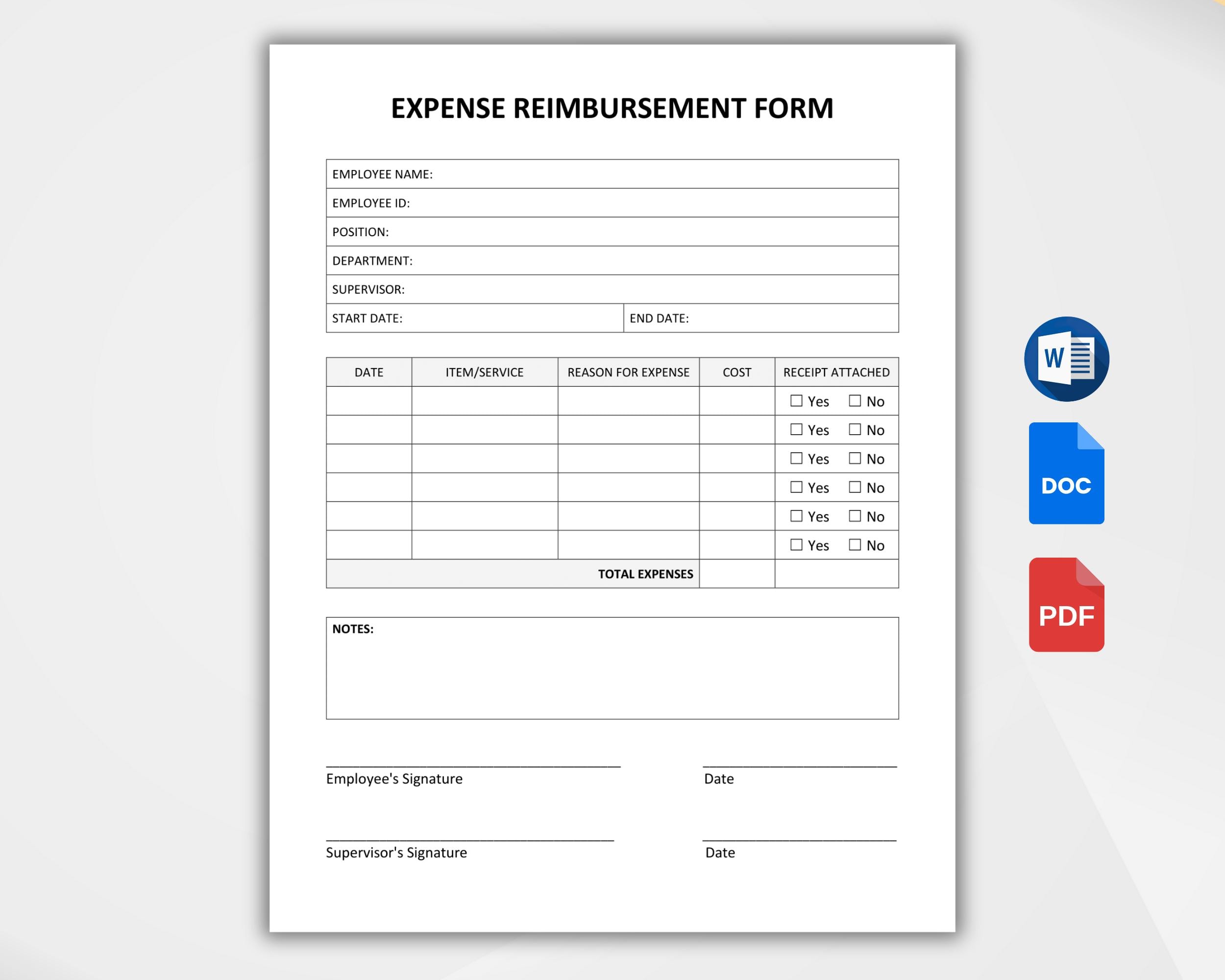 Editable Expense Report Template, Employee Expense Reimbursement Form ...