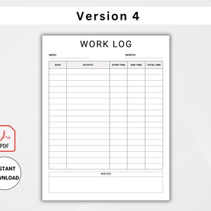 Work Log Printable | Daily Task & Time Tracker | Employee Timesheet ...
