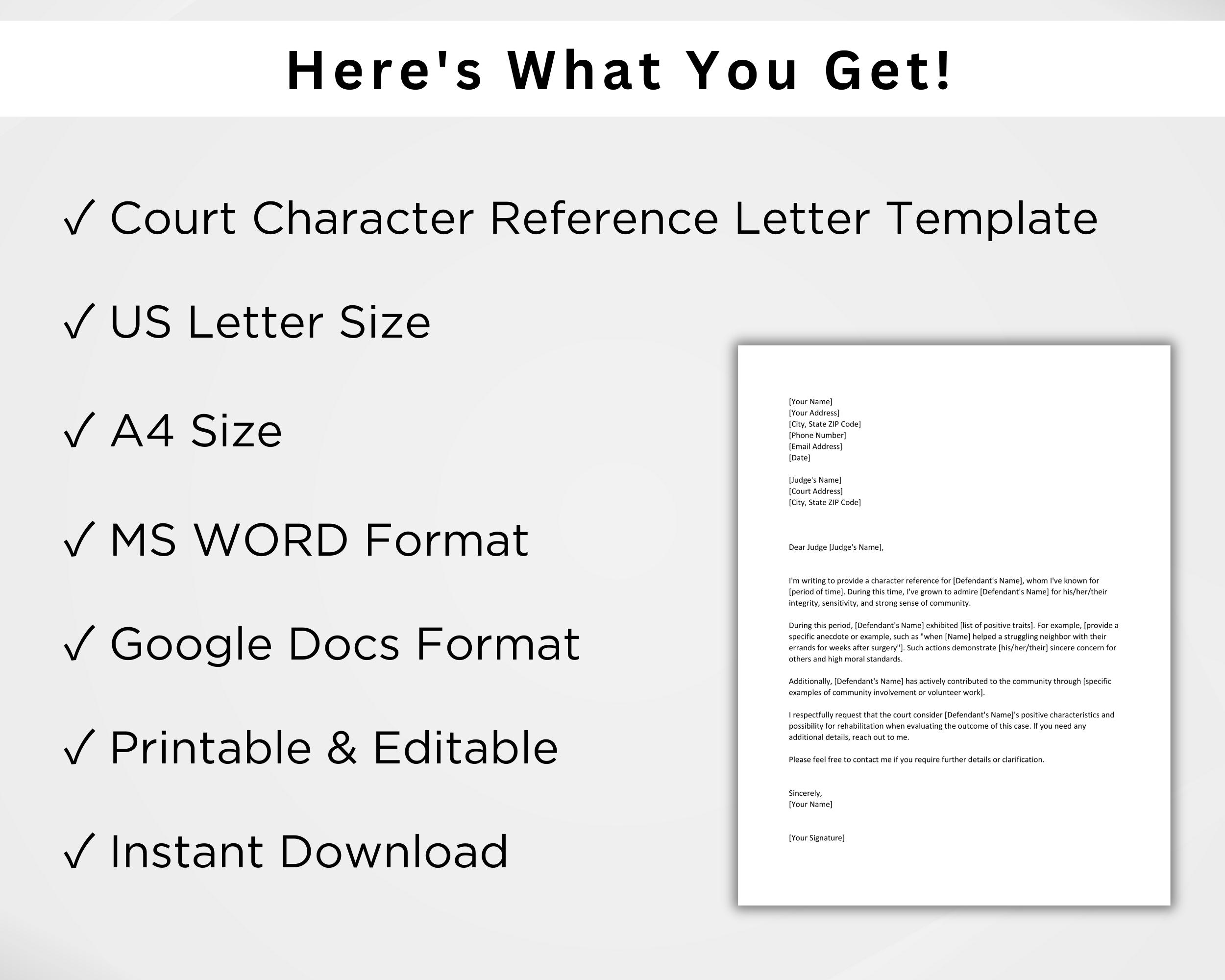 Court Character Reference Letter Template. Court Character Letter ...