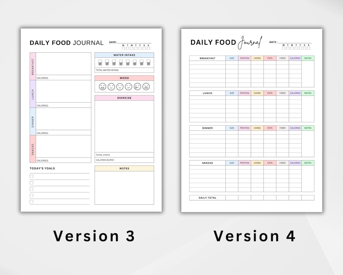 10 Food Diary. Daily Food Journal. Calorie Tracker. Daily Calorie ...