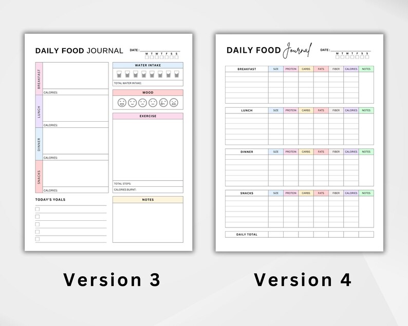 10 Food Diary. Daily Food Journal. Calorie Tracker. Daily Calorie ...