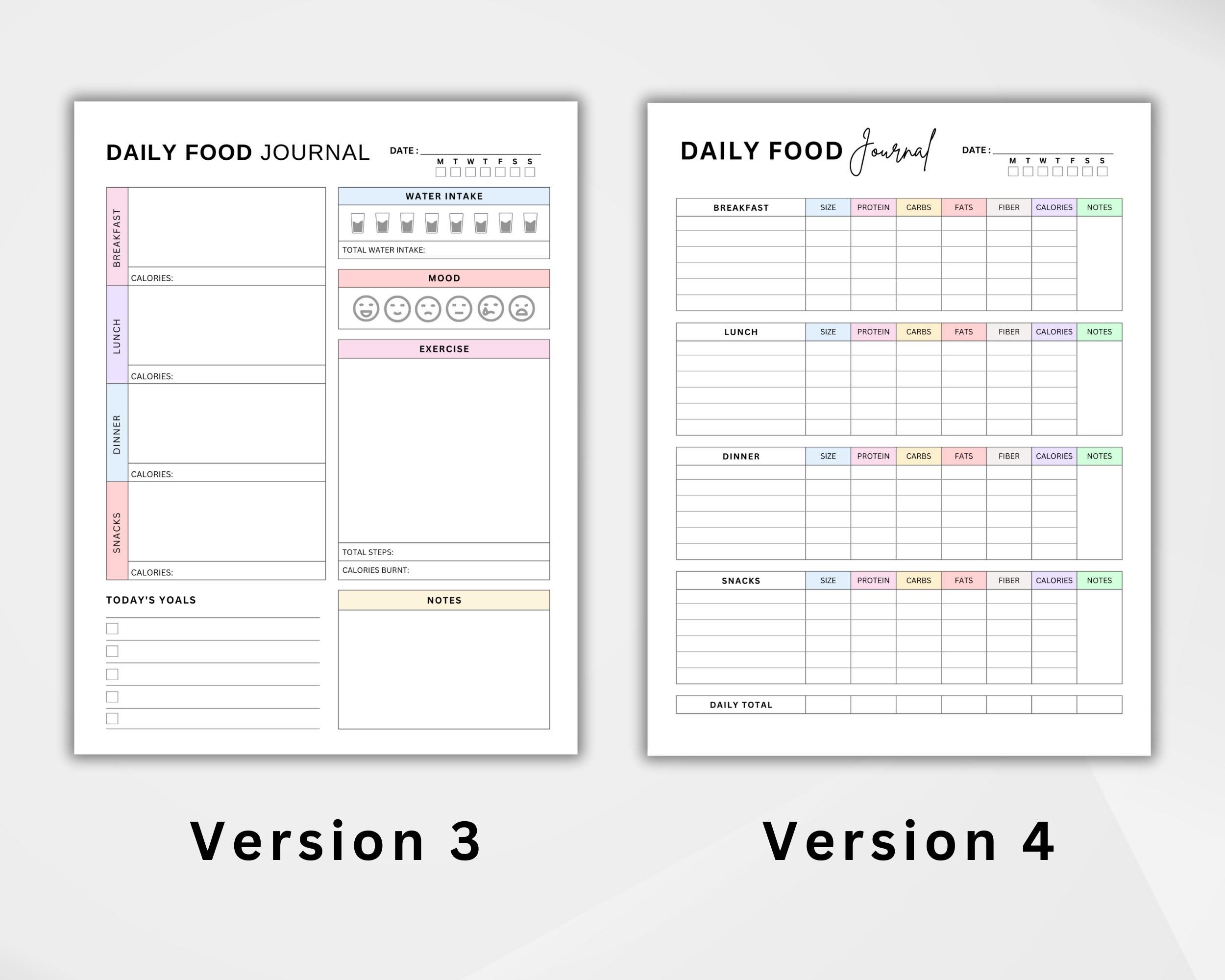 10 Food Diary. Daily Food Journal. Calorie Tracker. Daily Calorie ...