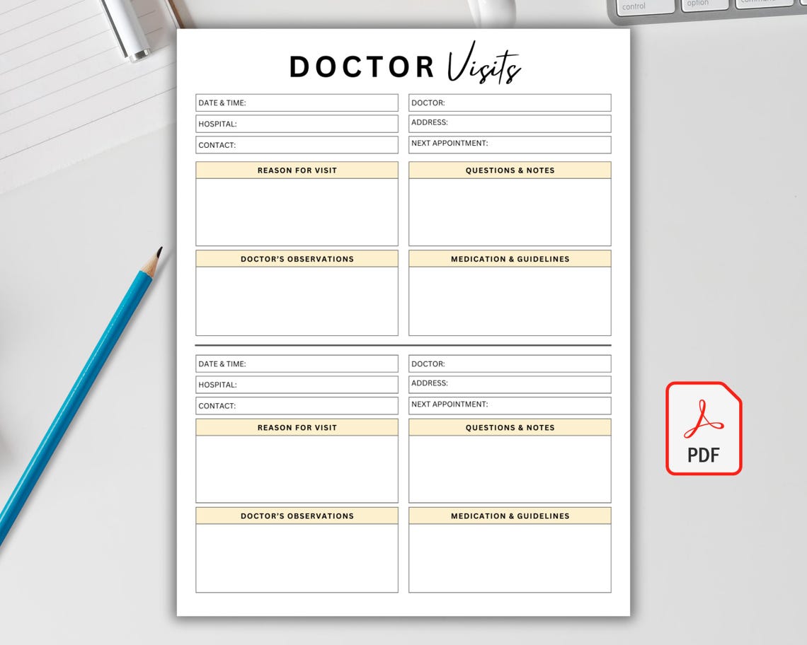 Doctor Visit Printable. Doctor Visit Notes. Health Planner Insert ...