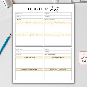 Doctor Visit Printable. Doctor Visit Notes. Health Planner Insert ...