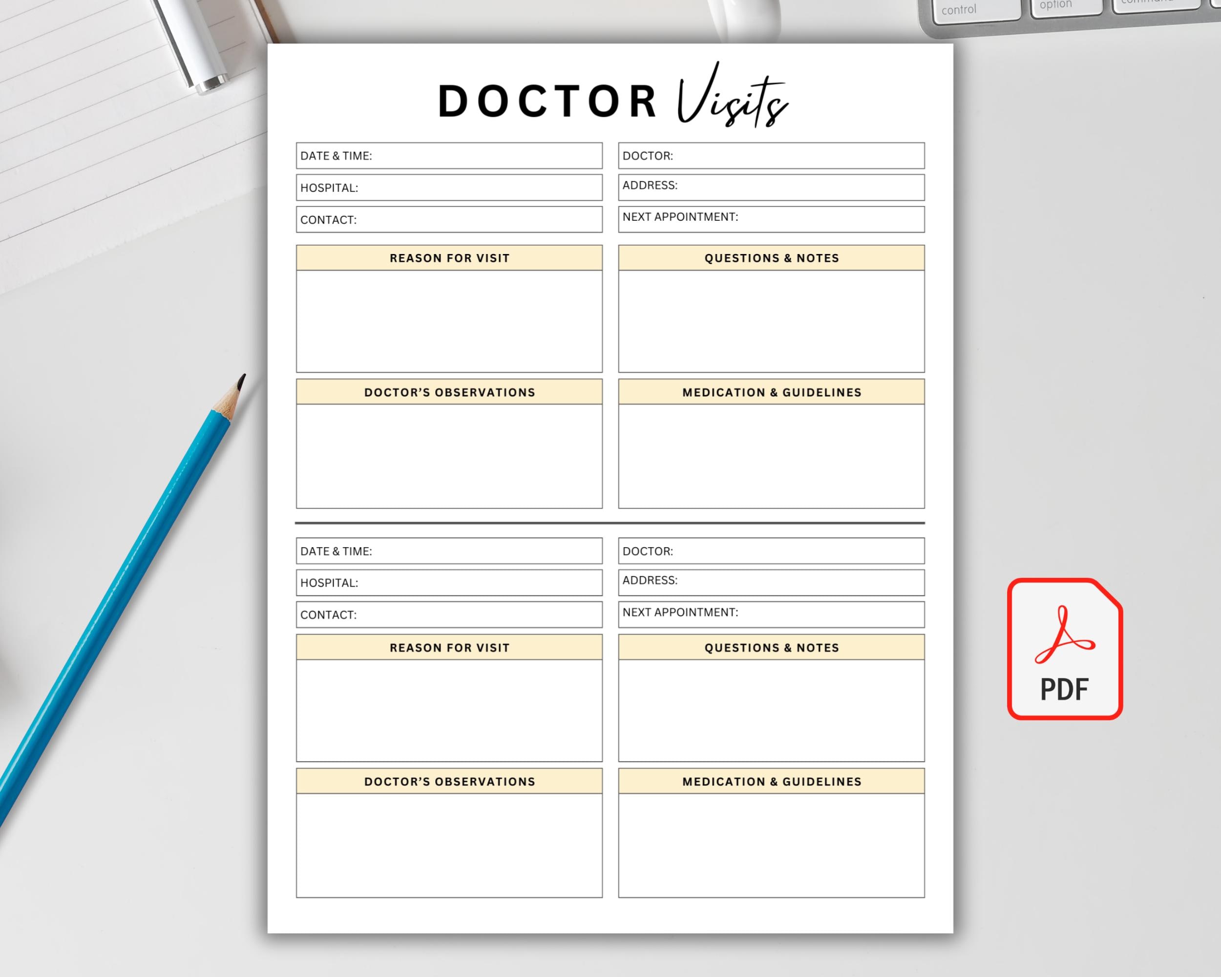 Doctor Visit Printable. Doctor Visit Notes. Health Planner Insert ...