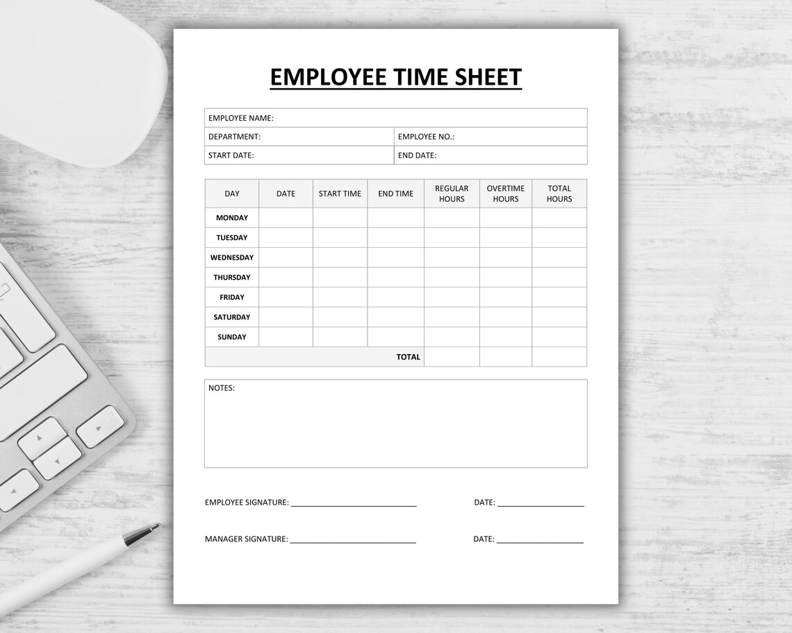 Employee Time Sheet Log Printable | Hours Worked Log | Weekly Timesheet ...