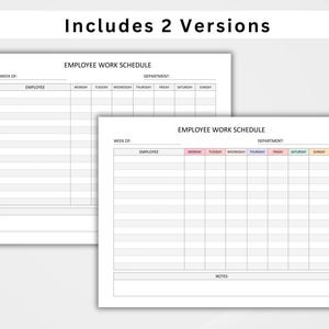 PRINTABLE Employee Work Schedule. Employee Time Sheet. Employee ...