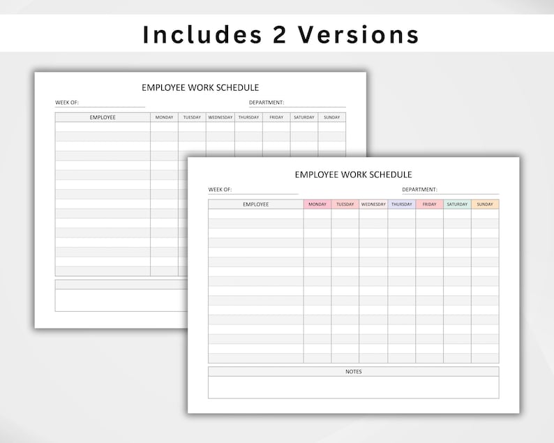 PRINTABLE Employee Work Schedule. Employee Time Sheet. Employee ...
