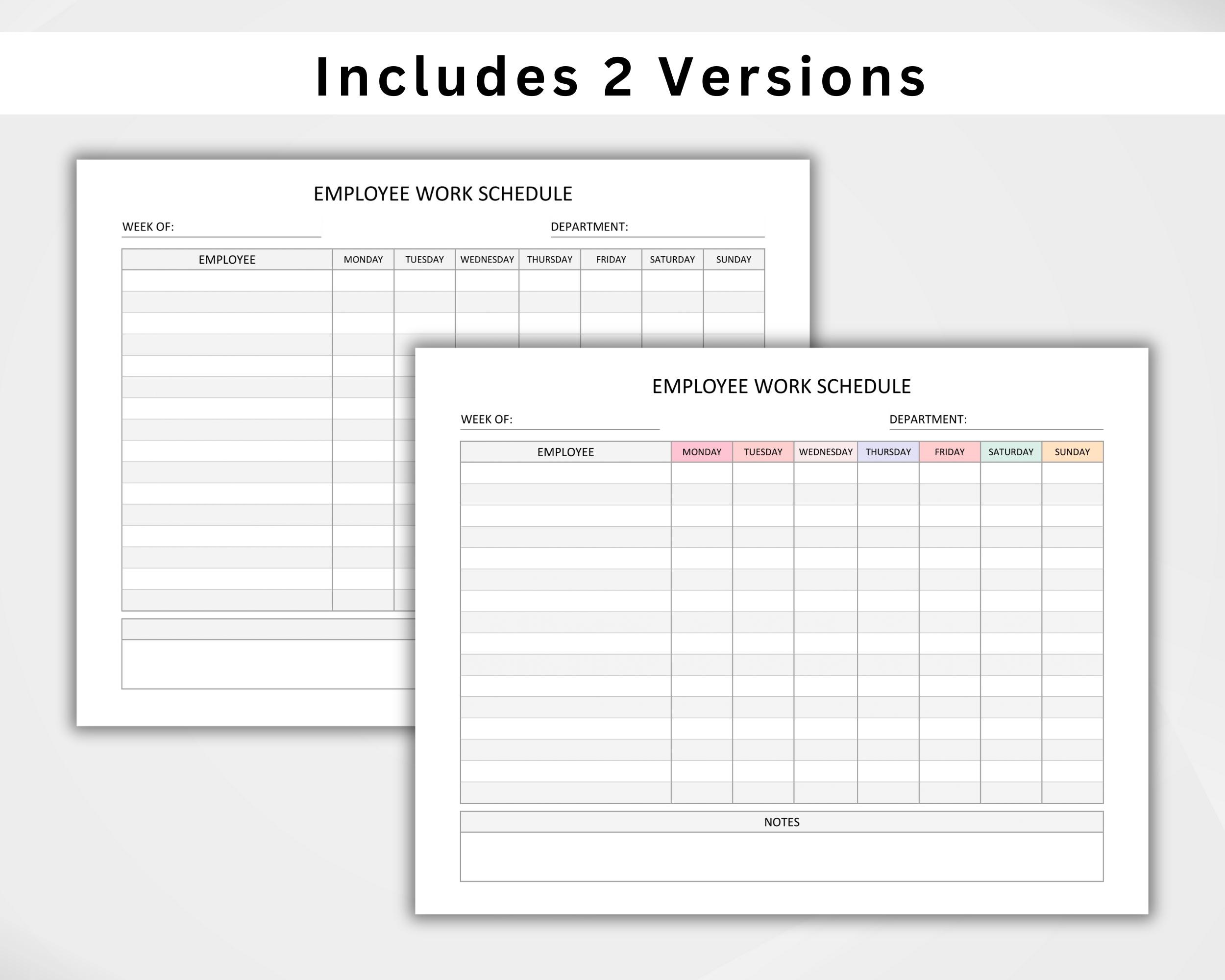 PRINTABLE Employee Work Schedule. Employee Time Sheet. Employee ...